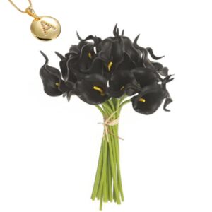 mom gifts 22pcs calla lily artificial flowers vibrant and durable black calla lily gift for mom latex real touch calla lily faux flowers black fake flower arrangement 13.4" for home wedding decor