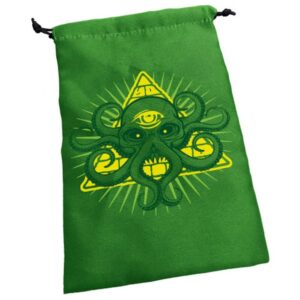 deluxe dice bag: cthulhu | large drawstring bag 6” x 9” | printed fabric | holds over 100 dice | includes one custom die | rpg | roleplaying game bag | tabletop adventure | from steve jackson games