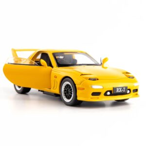 tgrcm-cz 1/32 scale rx-7 model car, zinc alloy toy car with sound and light for kids boy girl gift metal body, door can be opened yellow