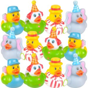 artcreativity carnival rubber duckies for kids, pack of 12 cute duck bathtub pool toys, fun carnival supplies, birthday party favors for boys and girls