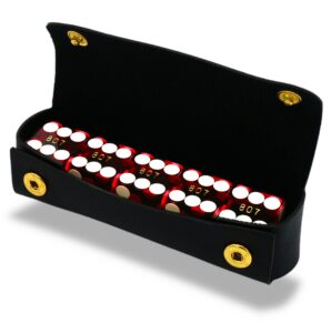 luck lab grade aaa 19mm casino dice with razor edges and matching serial numbers set of 5 and leather dice case (red)