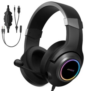 aihoor g10 wired gaming headset with microphone, over ear headphones, stereo surround sound noise cancelling mic, 3.5 mm audio jack, soft memory protein earmuffs for pc/mac/ps4/ps5/switch/xbox one