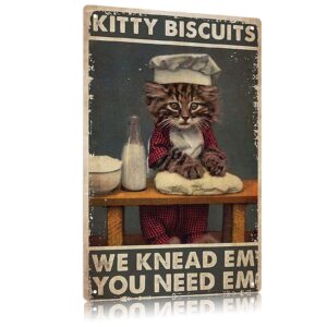 metal tin sign - kitty biscuits - vintage style cafe home iron mesh fence farm supermarket bar pub garage hotel diner mall forest garden door wall decor art - 12"x16"