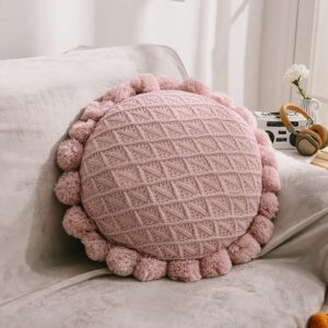 teieas bohemian round throw pillows chair pad seat floor pillow cushions handmade pompoms knitted floor mat garden dining room home decor outdoor blush