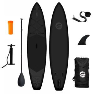 seacow darkside pro isup paddle board kit - ultra light inflatable sup - everything included with standup paddleboard (black/grey)