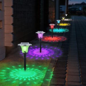 solar lights outdoor garden,solar pathway lights, solar garden lights auto rgb color changing & warm white glass landscape lights,garden lights solar powered waterproof for lawn driveway(set of 6)