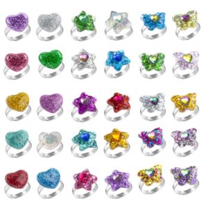 skywisewin childrens pretend play jewelry rings 30 pcs jewelry adjustable ring and festival dress up flash rhinestone heart rings for kids