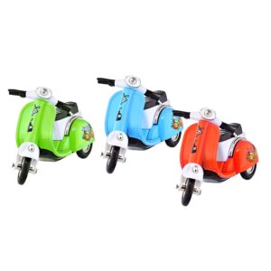 pull back toy vehicle die cast scooter [3 pack] neon colors metal scooter 4.5 inches long, best party favor prizes for kids (3 pack) colors may very