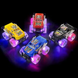 playee light up monster truck set, set includes 2, 6 inch monster car toy with beautiful flashing led tires, push n go cars, friction toy, race truck car for kid