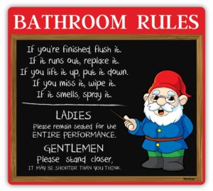 venicor gnome bathroom decor sign - 12 x 13 inches - aluminum - gnome gifts for women - funny bathroom rules wall art - gnome decorations for home door flag stickers decal metal accessories poster