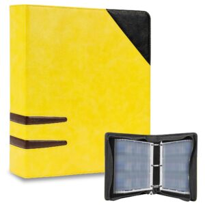 9-pocket trading card binder,card collector album fits 1080 cards with 60 sleeves included, compatible with pm trading cards and all other card games.（yellow）