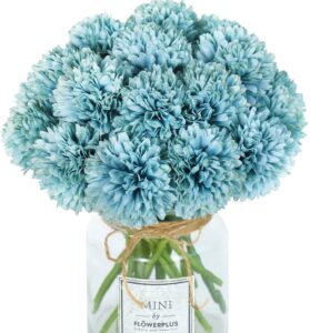 jgyql artificial fake flower plants silk chrysanthemum ball hydrangea 15pcs arrangements wedding bouquets decor home kitchen garden party table floral centerpieces (deep lake blue)