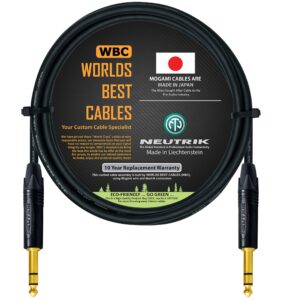 worlds best cables 5 foot - balanced trs patch cable custom made using mogami 2549 (black) wire and neutrik np3x-b gold trs stereo plugs