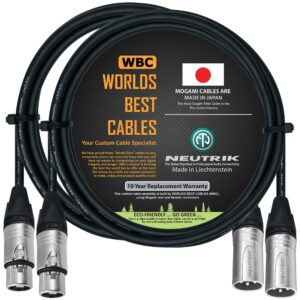 worlds best cables 2 units - 4 foot - balanced microphone cable custom made using mogami 2549 (black) wire and neutrik nc3mxx & nc3fxx silver xlr plugs