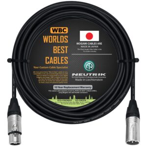 worlds best cables 20 foot - balanced microphone cable custom made using mogami 2549 (black) wire and neutrik nc3mxx & nc3fxx silver xlr plugs