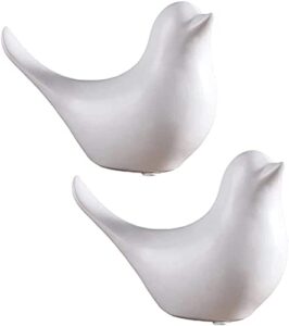 2pcs bird figures ceramic bird statue animal sculptures ornaments for home office garden decoration - white, size s