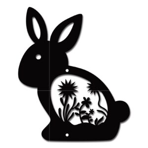 creatcabin metal wall art rabbit decor wall hanging plaques ornaments iron wall art sculpture sign for indoor outdoor home living room kitchen garden office decoration gift black 9.4 x 7.9inch