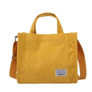 mulinn solid color canvas bag for women corduroy handbag fashion casual shoulder messenger bag elegant casual package purse, yellow