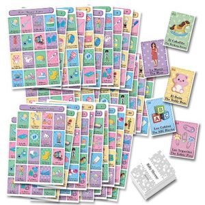 more fiesta baby shower bingo tablas game - bilingual english spanish, for up to 40 players