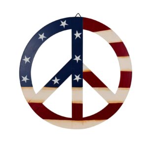 morning view patriotic metal peace sign wall decor outdoor rustic wall hanging ornament decorative hanging star and stripes peace sign wall art home decor 4th of july memorial day decorations outside