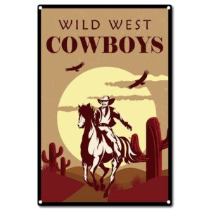 creatcabin retro vintage tin sign wild west cow boys metal wall decor decoration art mural for home garden kitchen bar pub living room office garage poster plaque 12 x 8inch