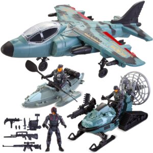 joyin military toy set, airplane, pretend play fighter jet with soliders, army men action figures, snowmobile, kayak boat, army toys for boys age 4-7, kids birthday easter