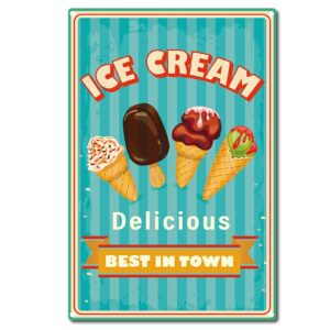 creatcabin retro vintage tin sign delicious ice cream best in town metal wall decor decoration art mural for home garden kitchen bar pub living room office garage poster plaque 12 x 8inch