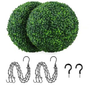 lavora zone 2 pcs 10 inch artificial hanging plant topiary ball faux boxwood faux plants decorative balls for indoor, outdoor, garden, wedding, balcony, backyard and home decor