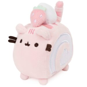 gund roll cake pusheen sweet dessert squishy plush stuffed animal cat and satisfyingly stretchy fabric, for ages 8 and up, pink and purple, 4”