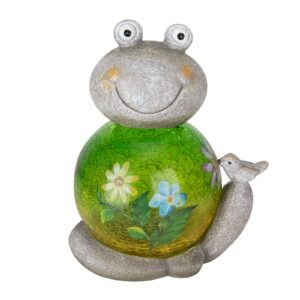 mumtop solar lights outdoor garden- garden statues - resin frog solar lights led light with crackled glass garden decor for outside