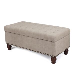 adeco rectangular storage ottoman tufted lift top bench footstool with sturdy legs (beige-2)