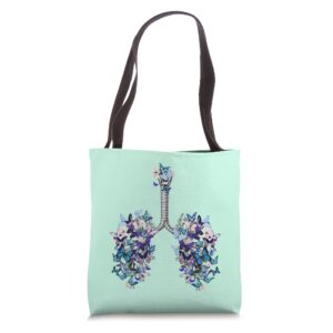 human lungs floral anatomy art with butterflies tote bag