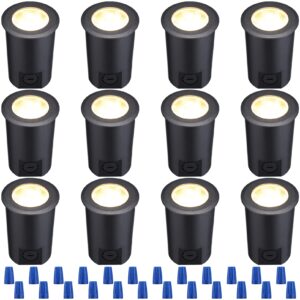 leonlite 12-pack 7w led landscape well lights, 720lm 12-24v ac/dc low voltage, cri90 ip67 waterproof inground well lights outdoor, black aluminum housing, embedded parts included, 3000k warm white