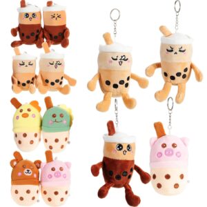 skylety 8 pieces 5 inch tea keychain plush bubble tea key chain plush toy teacup milk tea plush stuffed pendant bubble tea plush for bubble tea lover kids teens party favors, 8 styles