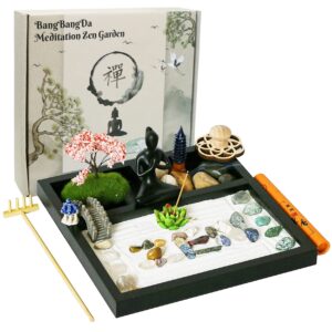 desktop meditation yoga zen garden kit japanese tabletop rock sand chakra shrine altar japanese zen decor home office desk zen gifts for women man birthday w/rake tool accessories bonsai