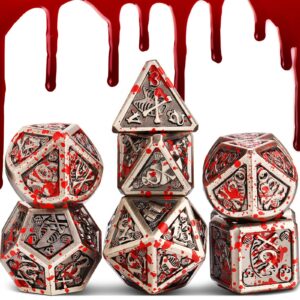 halloween dice set bloodstained metal polyhedral gaming dice set engraved skeleton dice for tabletop role playing games dungeons and dragons