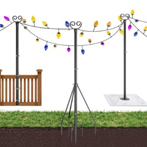 2022 upgraded string light poles for outdoor (2x10 ft) heavy duty outside light poles sturdy steel pole stand hooks to hang lights for garden backyard patio wedding party deck birthday decorations