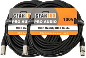 gearlux dmx cable 100ft 3-pin male-to-female - 2 pack