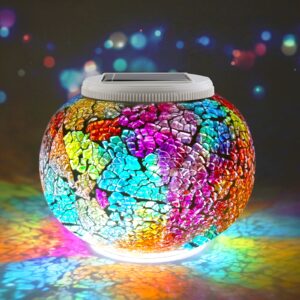 yiliaw color changing mosaic solar lights led garden lights solar crackle glass ball table light outdoor waterproof solar night lights for walkway patio yard lawn birthday party decoration