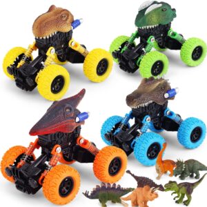 yutin dinosaur car toys for 2 3 4 5 year old kids boys, dino monster trucks for toddler, pull back cars for children age 3-5 christmas birthday gift