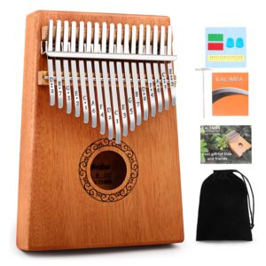 kalimba thumb piano,yundie portable 17 keys mbira finger piano with tune hammer and study instruction,musical instruments birthday gift for kid adult beginners professional(brown)