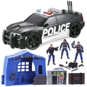 joyin police camp toy set of friction powered police car, realistic military camp tent and policemen action figures, police vehicle with light and sound siren for over 3 years old boys