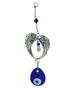 hallwayee creative evil eyes wall pediments alloy hanging decor glass devil’s blue eyes pendant handcraft hanging ornament for car window home garden office (angel wings)