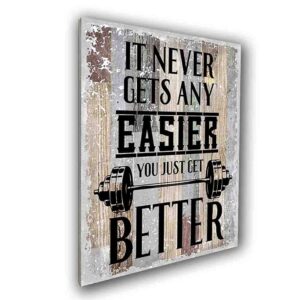 vizuzi it never gets any easier you just cet better wood wall art sign, home kitchen bar restaurant garden garage classic gymnasium wall decor, fitness lover enthusiasts gifts