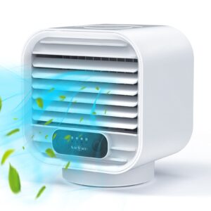 portable air conditioner, 3-in-1 mini air conditioner with 3 speeds, built-in 2000mah battery and removable water tank, quiet personal air cooler easy to carry for home dorm office outdoors