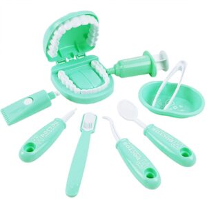 wsklinft teeth dentist game for kids,9pcs/set dental tool play for kids, children's dental tools preschool education toy for classroom green