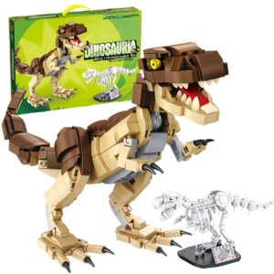 treegun dinosaurs building blocks for kids, 2 models t-rex dinosaurs building toy set, stem creative diy building toy kit for kid, boy and girl ages 6 for kids (906 pieces)