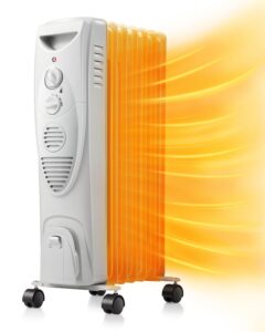 r.w.flame oil filled radiator heater,3 heat settings, adjustable thermostat, portable space heater, quiet heater with tip-over & overheating functions(27", grey)