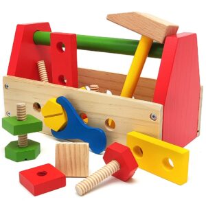 geekhouse tool kit for kids, wooden tool set for toddlers, construction tool box toy for age 3+ year olds