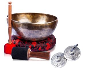 large tibetan singing bowl and tingsha bell combo